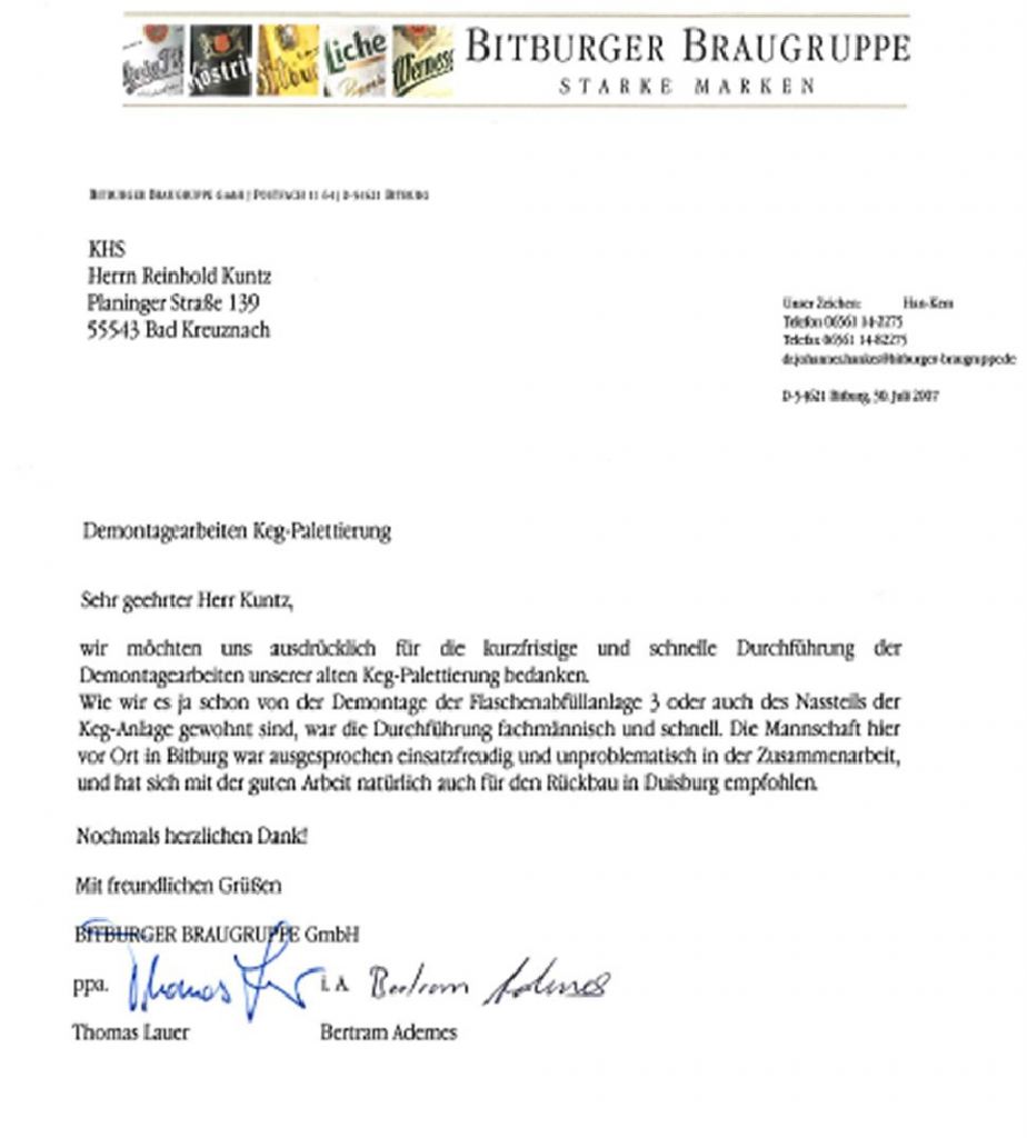 Referenzschreiben - WIR GmbH